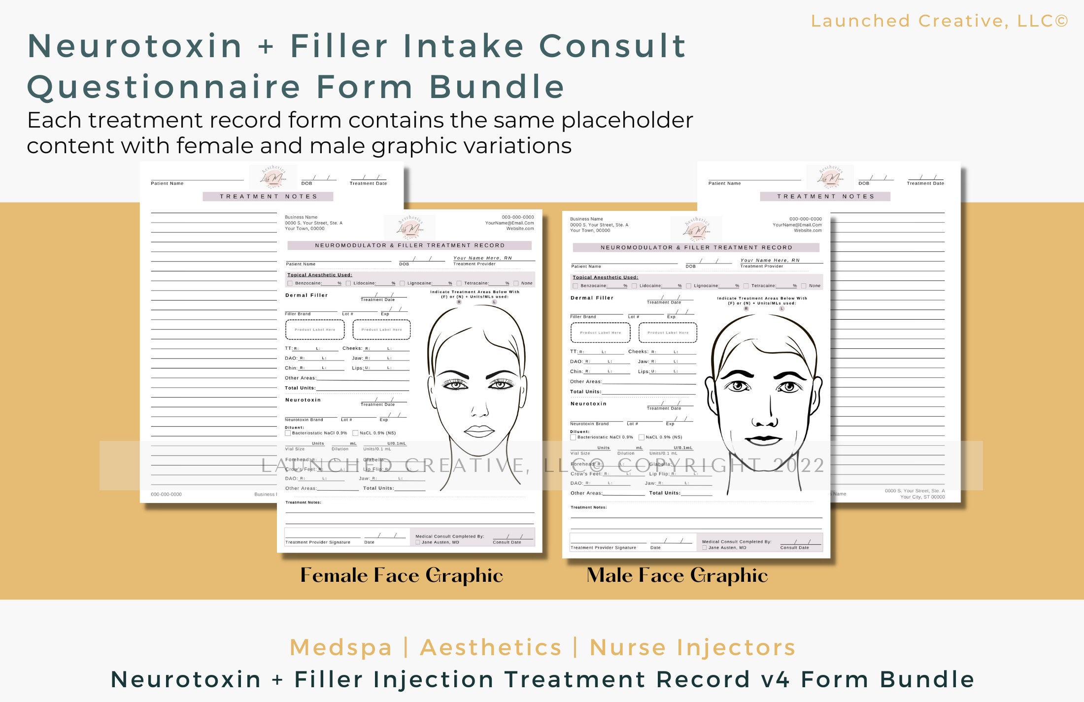 Filler Neurotoxin Injection Treatment Record Form BUNDLE V4 | Aesthetic ...