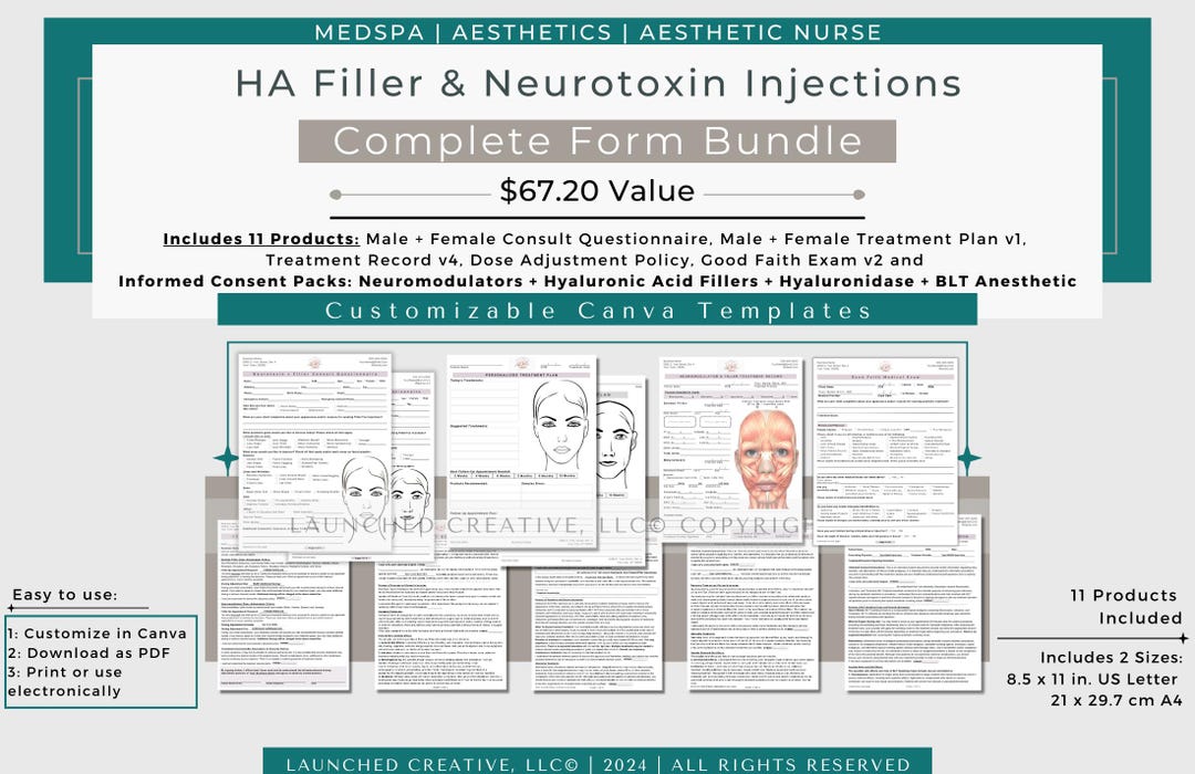 Filler & Neurotoxin Injection Forms: Medspa Consent Bundle (canva ...