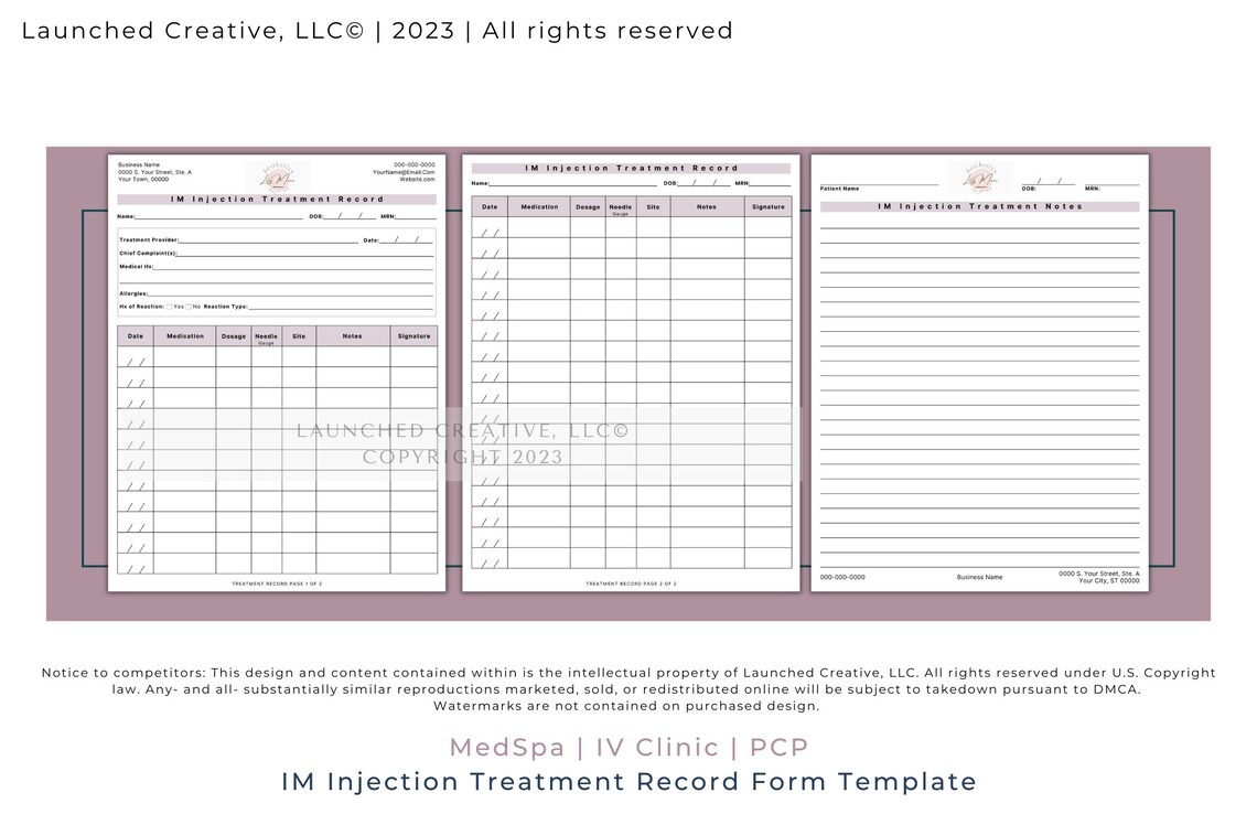 IM Injection Treatment Record Form Template | Intramuscular Injection ...