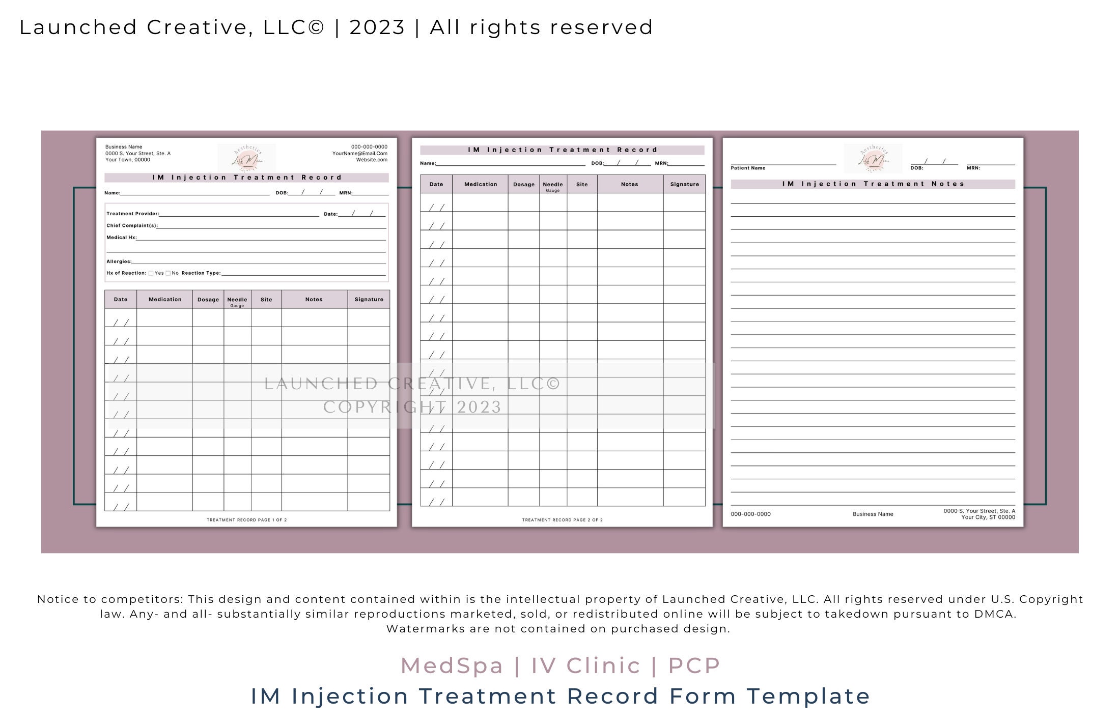 IM Injection Treatment Record Form Template Intramuscular Injection ...