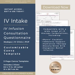 IV Infusion Intake Consult Questionnaire Form Template | IV Fluid ...