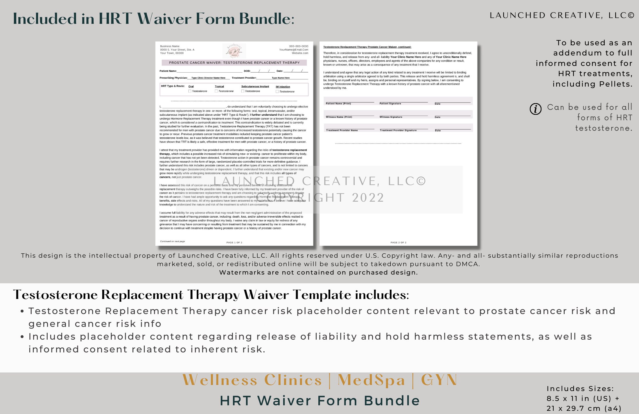 HRT Waiver Form Bundle TRT Prostate Cancer Waiver Mammogram Waiver PAP ...