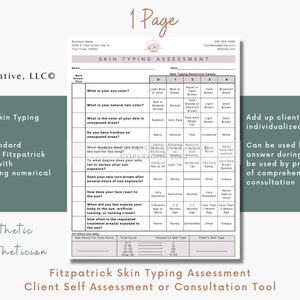 Skin Typing Assessment Form Template | Fitzpatrick Skin Type Analysis ...