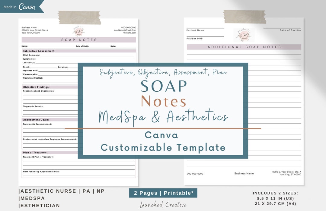 SOAP Note Template Aesthetic Medspa Esthetician SOAP Note - Etsy