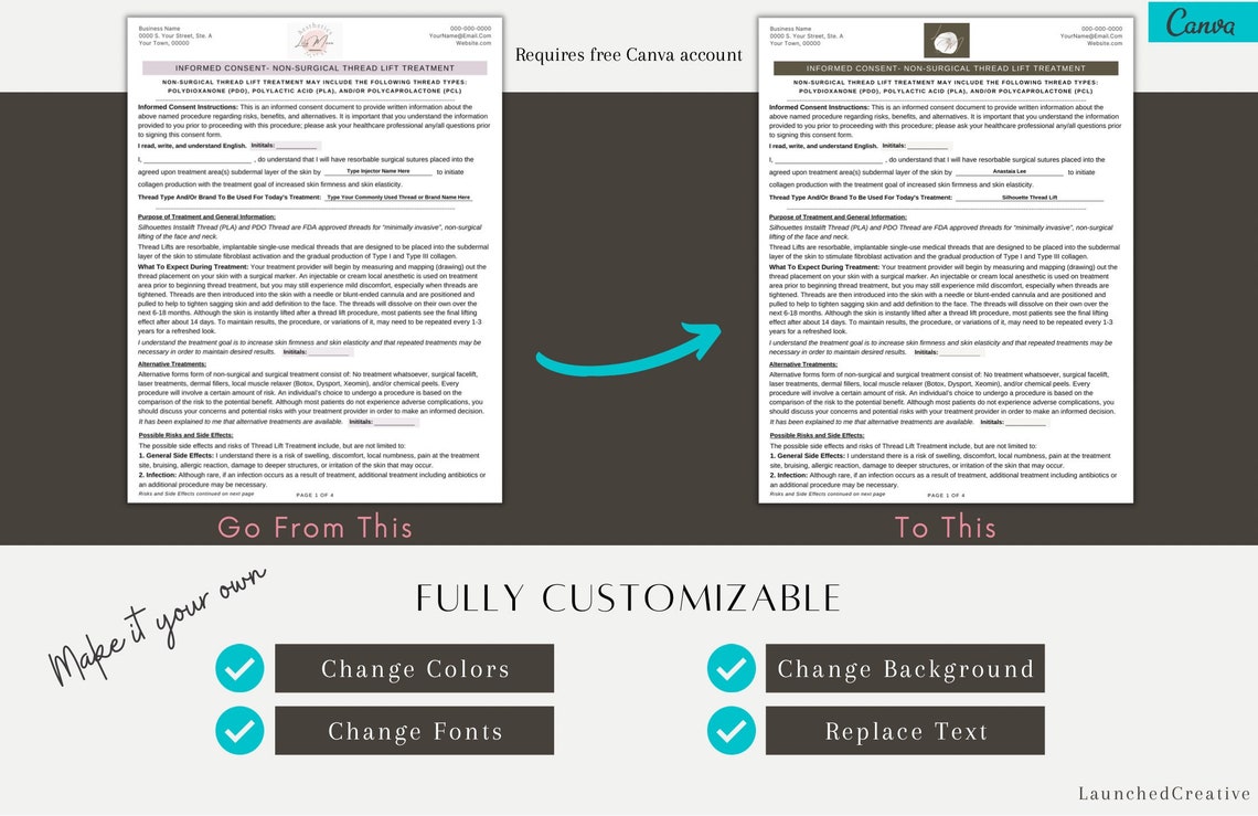 Thread Lift Consent Form Template PDO Thread Lift Silhouette | Etsy UK