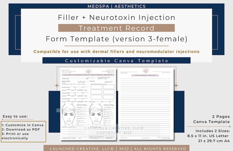 Dermal Filler Neurotoxin Treatment Record Form Template Aesthetic Nurse ...
