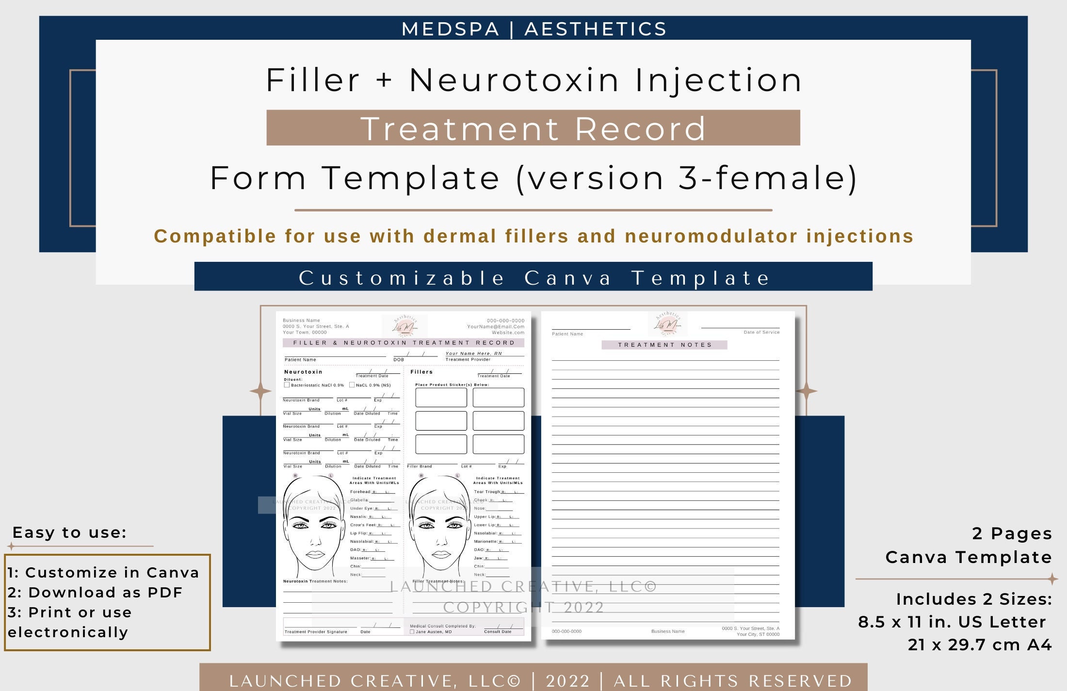 Dermal Filler Neurotoxin Treatment Record Form Template | Aesthetic ...