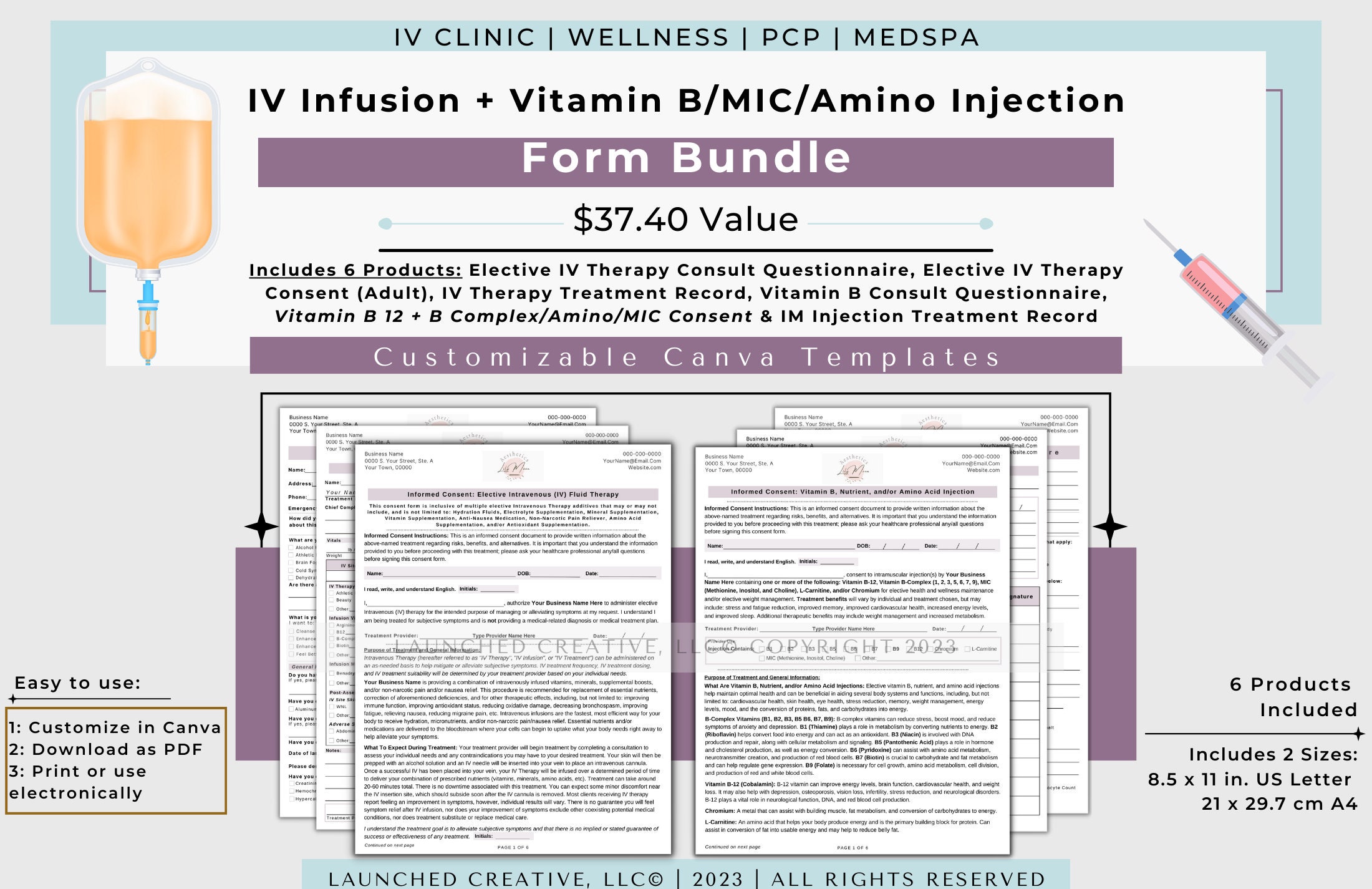 IV Therapy B Complex Form Template Bundle | IV Fluids B Mic Consult ...