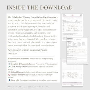 IV Infusion Intake Consult Questionnaire Form Template | IV Fluid ...
