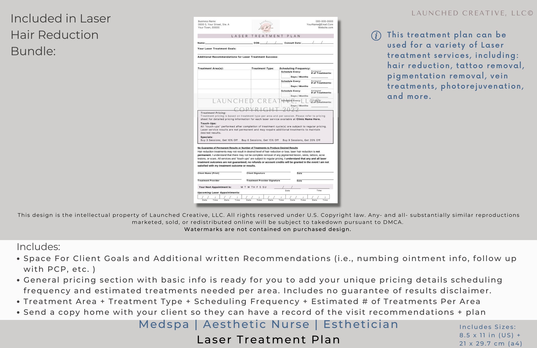 Laser Hair Reduction Form Bundle | Laser Consent | Laser Hair Consult ...