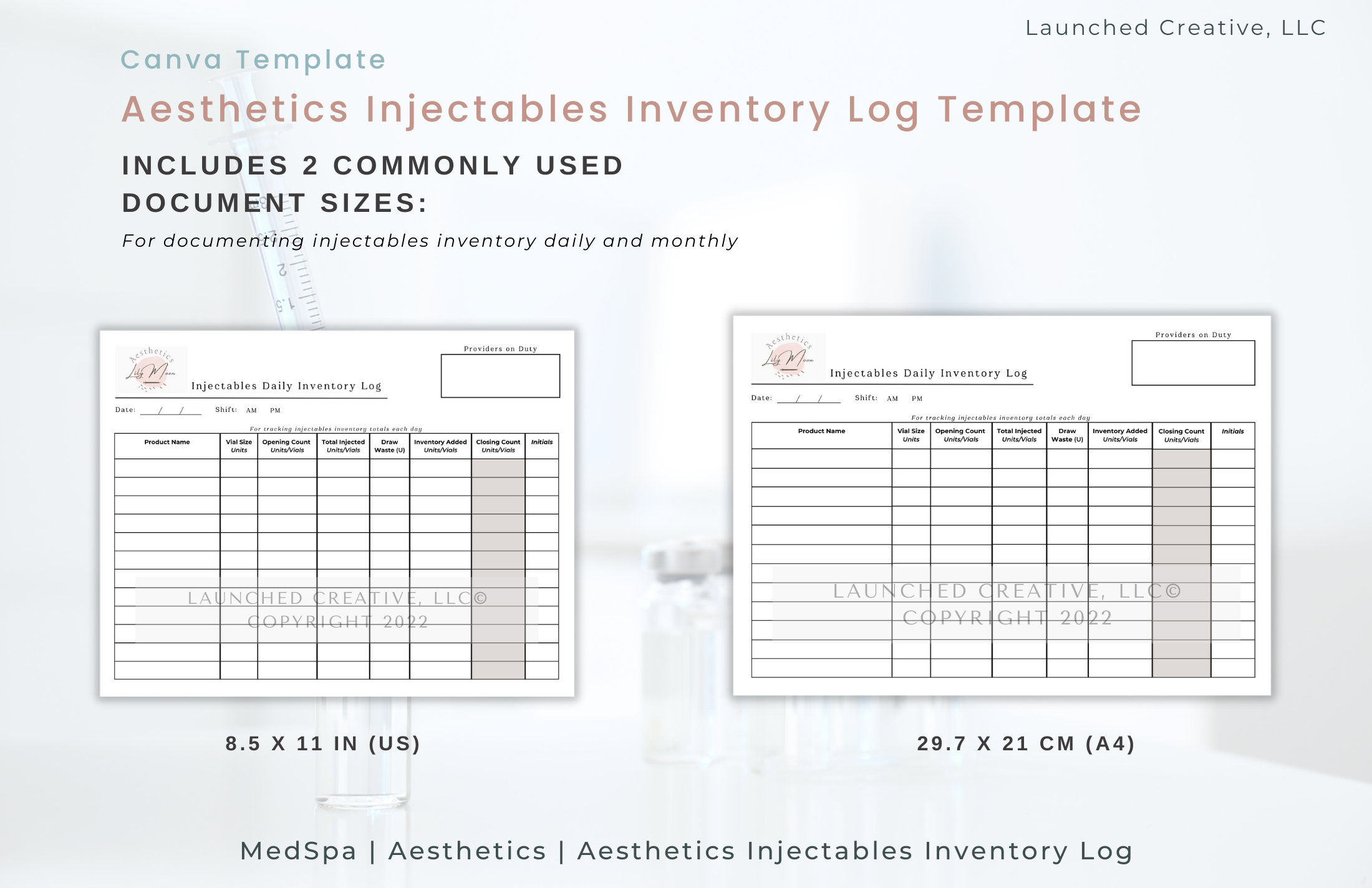 Injectables Inventory Log | Aesthetics Filler Neuromodulator Injection ...