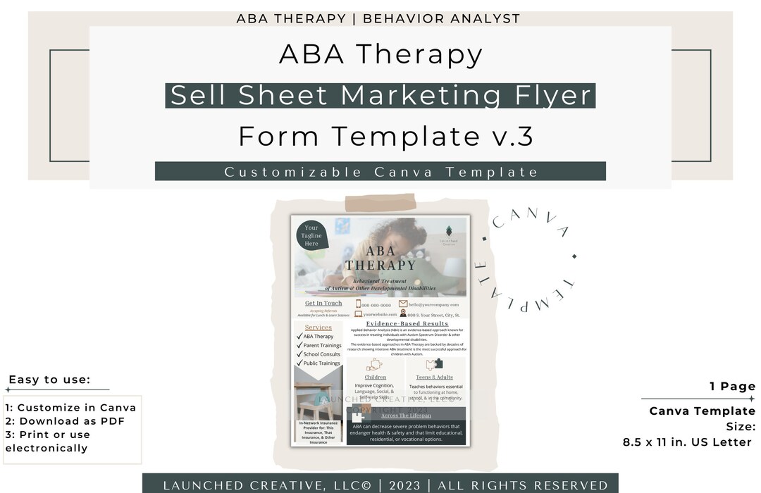 Aba Therapy Services Flyer Template Canva Etsy