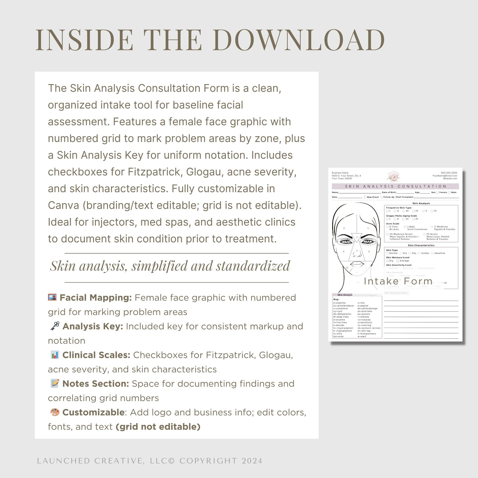Skin Analysis Consultation Form Template | Esthetician Aesthetic Nurse ...