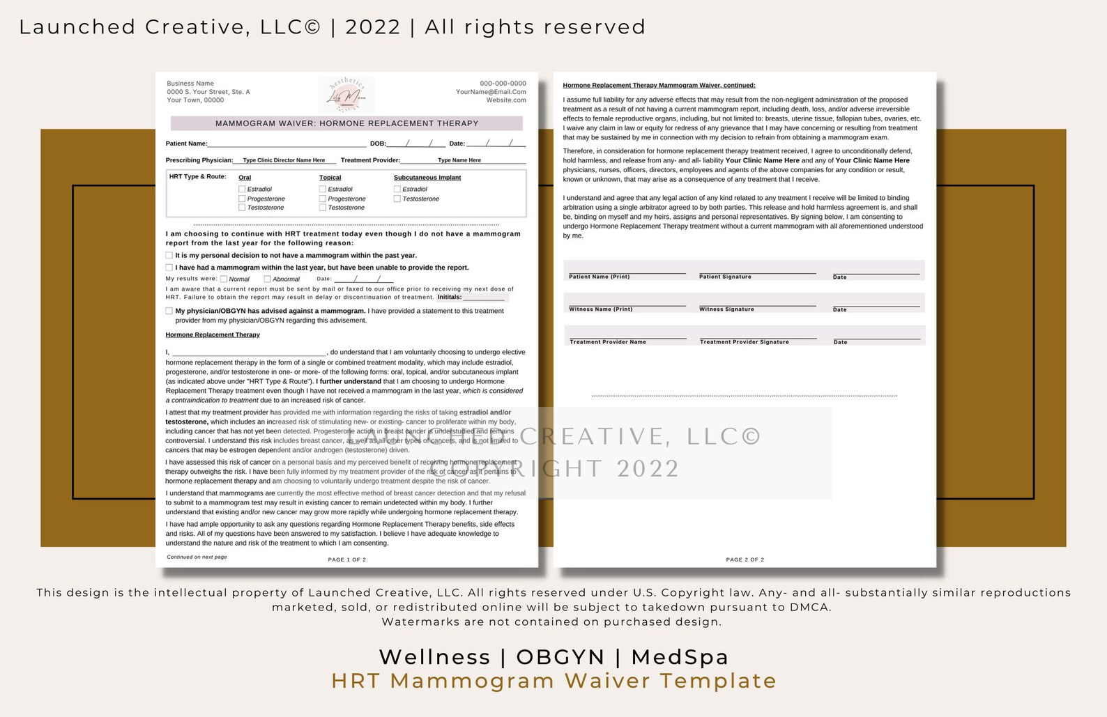 Hormone Replacement Therapy Mammogram Waiver Form | HRT Pellet Waiver ...