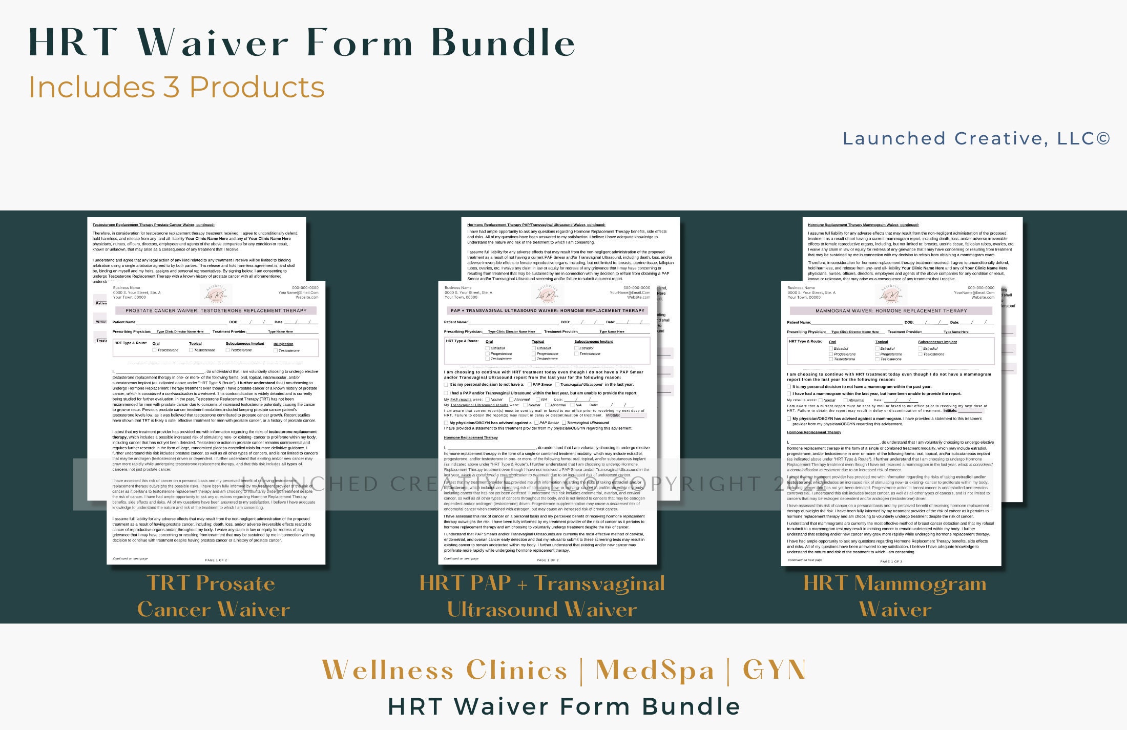 HRT Waiver Form Bundle TRT Prostate Cancer Waiver Mammogram Waiver PAP ...