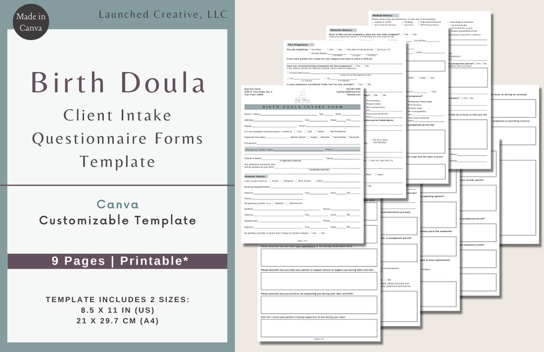 Birth Doula Intake Questionnaire Form Template | Birth Doula Intake ...