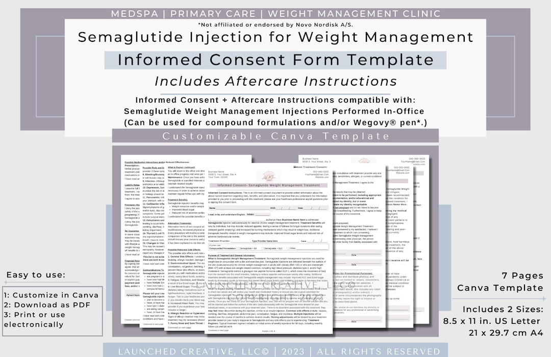 Semaglutide Weight Loss Injection Consent Form Template - Etsy