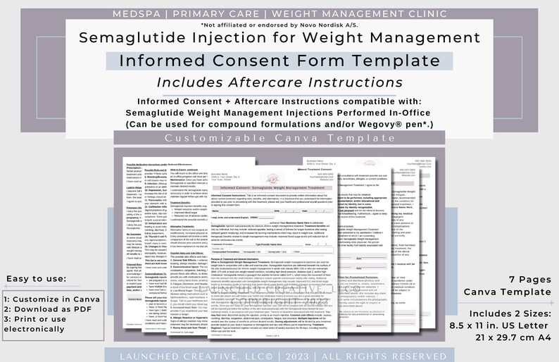 Semaglutide Weight Loss Injection Consent Form Template - Etsy