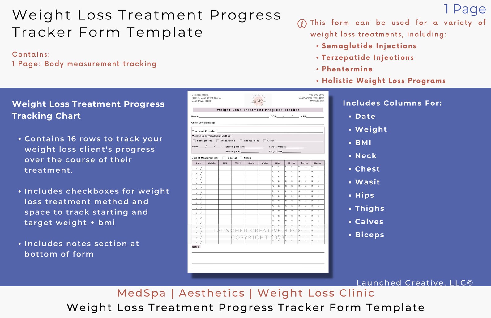 Weight Loss Treatment Progress Tracker Template Semaglutide Tirzepatide ...