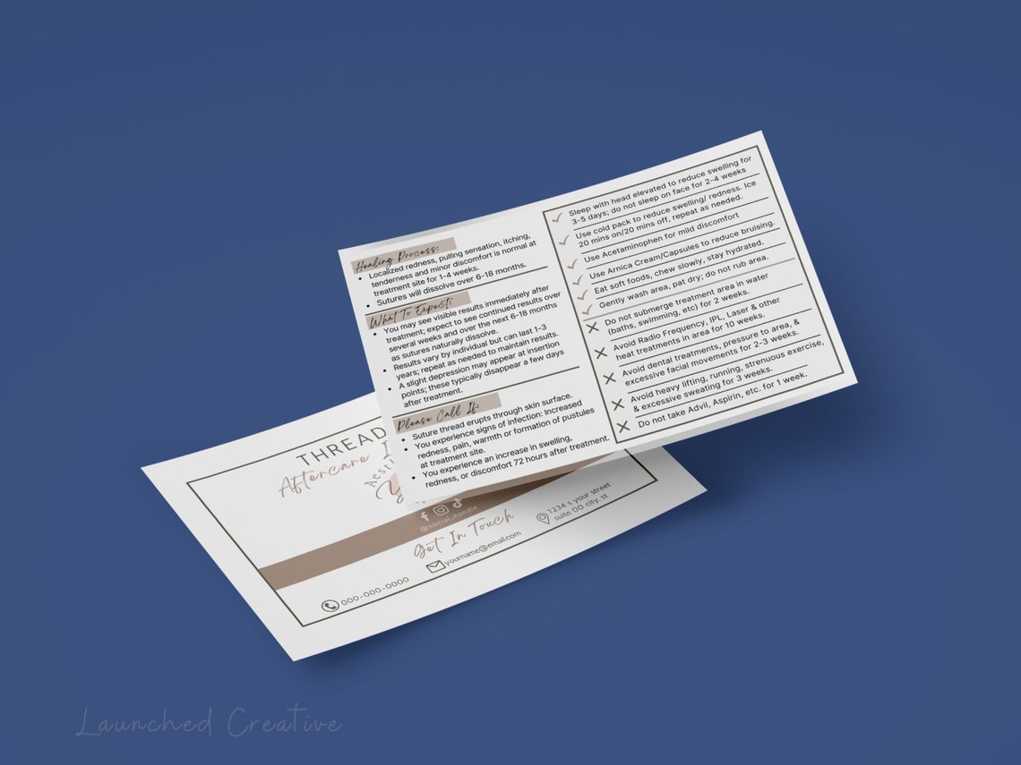 Thread Lift Aftercare Card Printable Thread Lift Aftercare | Etsy