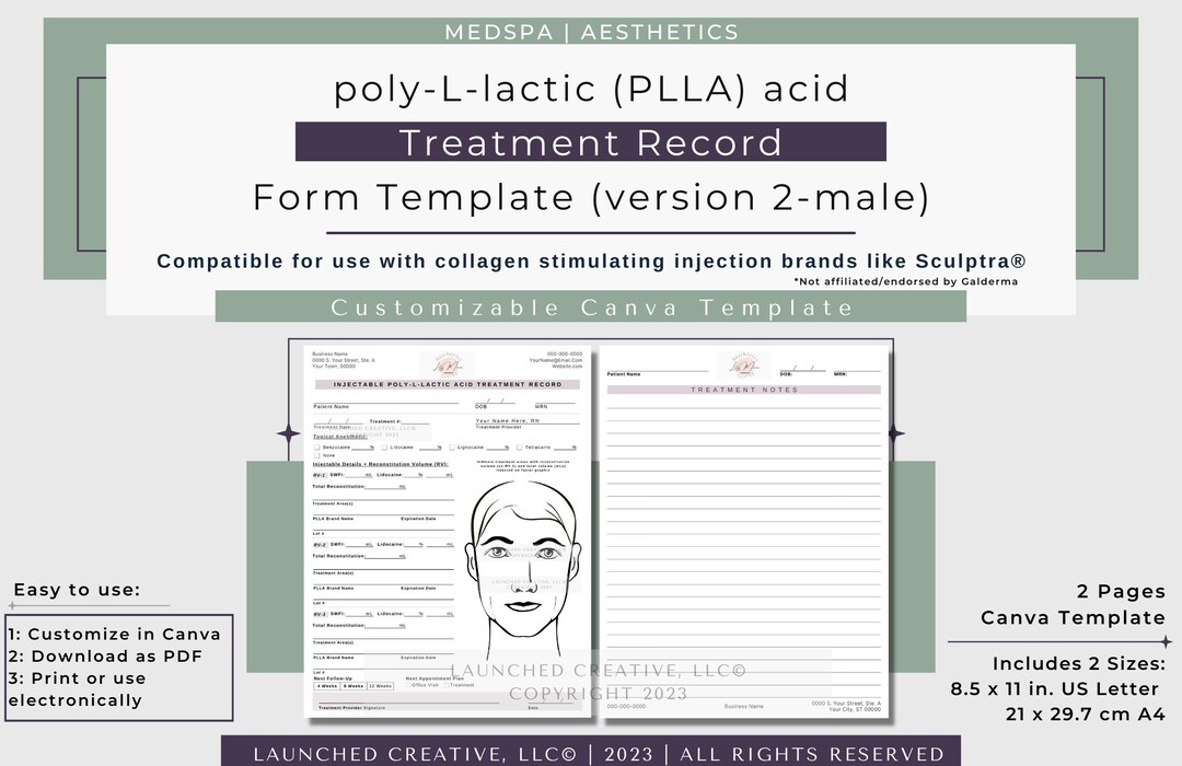 PLLA Sculptra® Collagen Stimulating Injection MALE Treatment Record ...