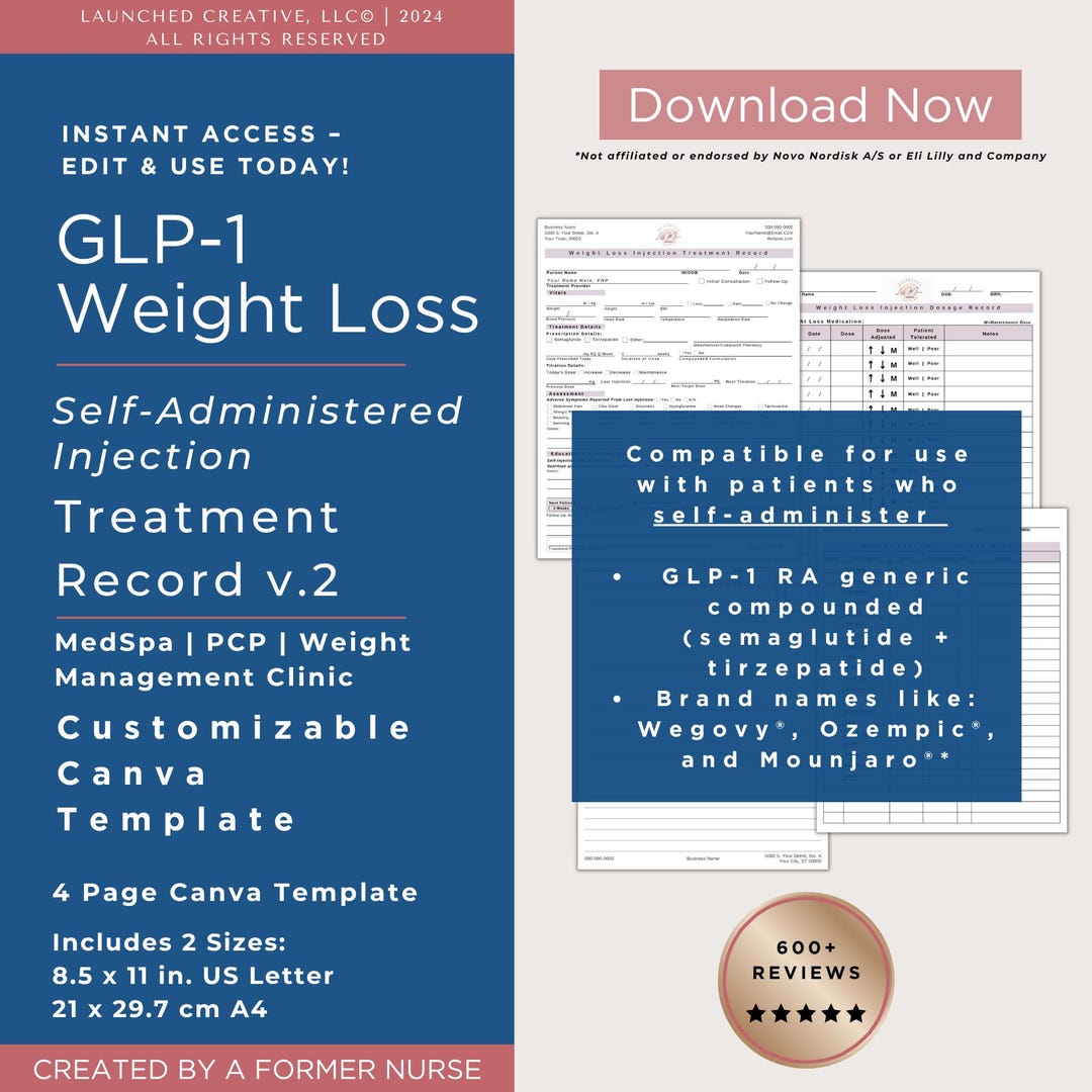 Weight Loss Injection Treatment Record Form Template V2 | Semaglutide ...