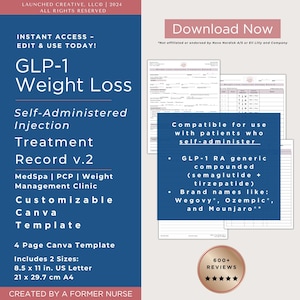 Weight Loss Injection Treatment Record Form Template V2 | Semaglutide ...