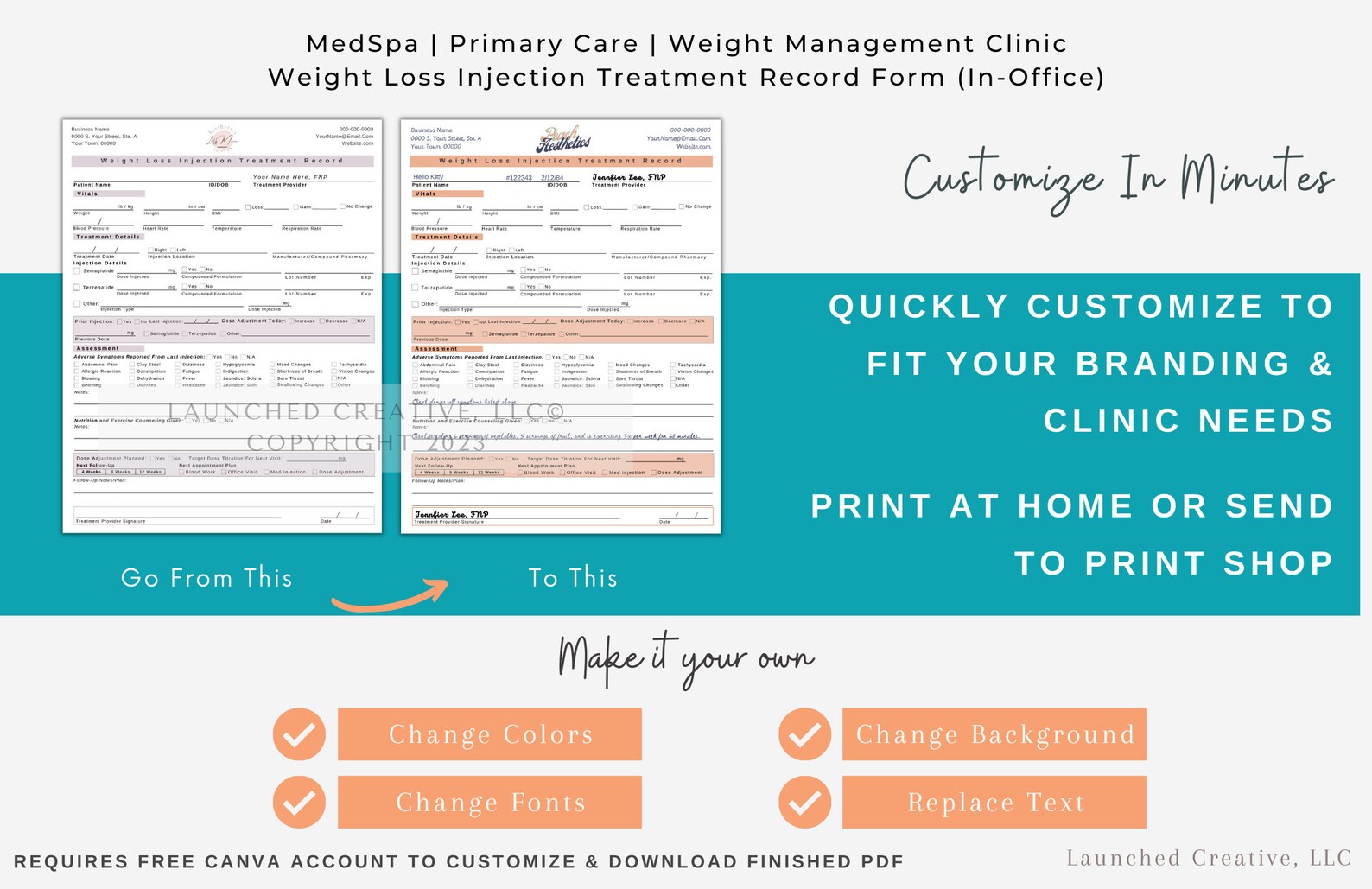 Weight Loss Injection Treatment Record Form Template | Semaglutide ...