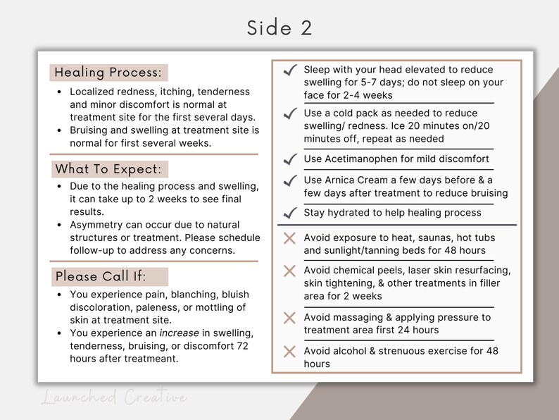 Filler Aftercare Card Printable Filler Aftercare Instructions Template ...