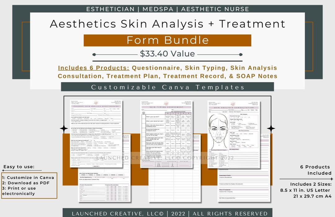 Aesthetics Skin Analysis Treatment Form Bundle Medspa Esthetician ...