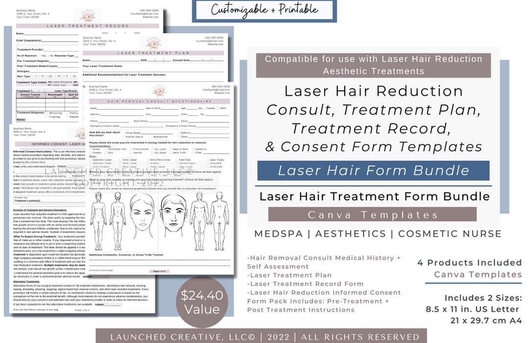 Laser Hair Reduction Form Bundle | Laser Consent | Laser Hair Consult ...