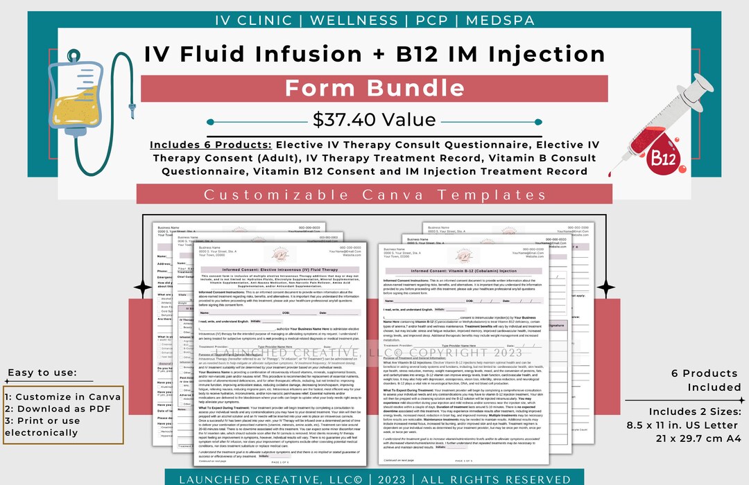 IV Therapy B12 Form Template Bundle | IV Fluids B12 Consult | IV Fluids ...