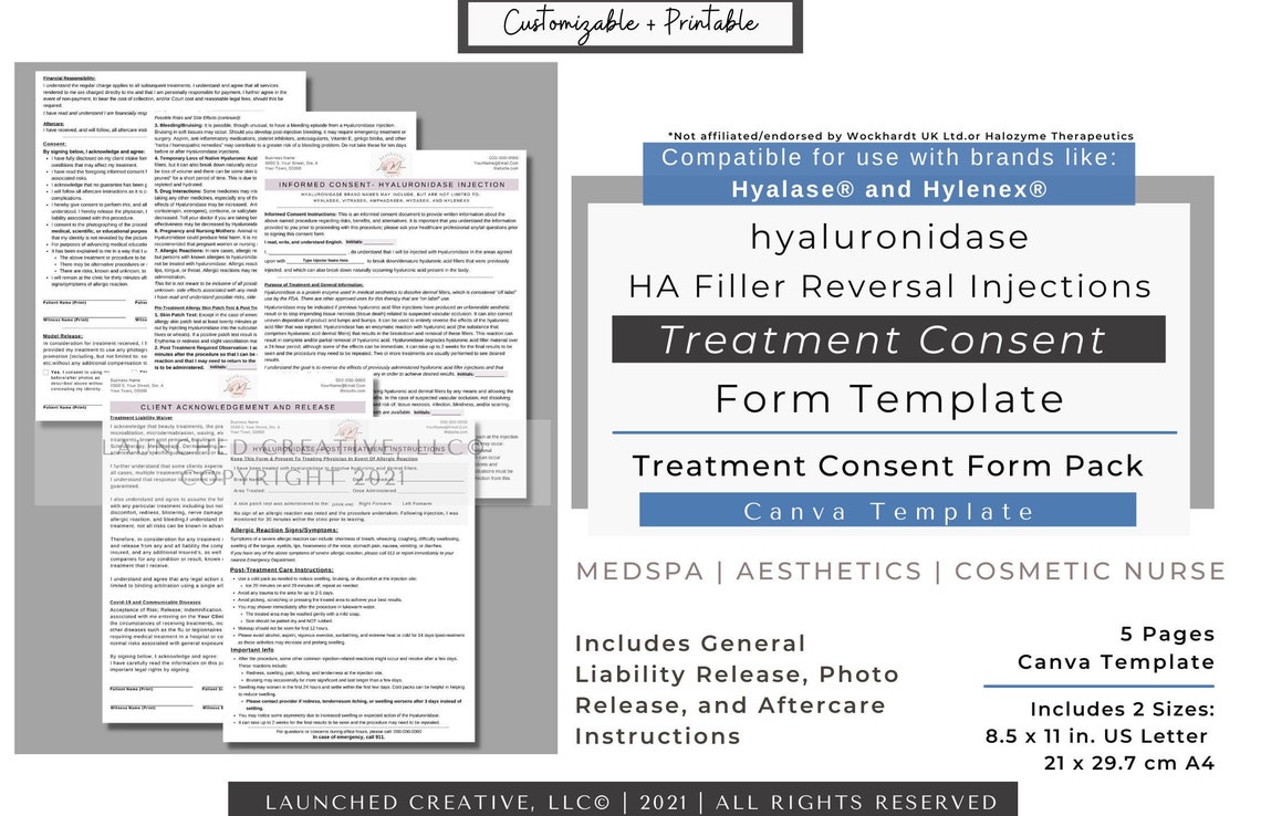 Hyaluronidase Filler Reversal Hyalase Informed Consent - Etsy