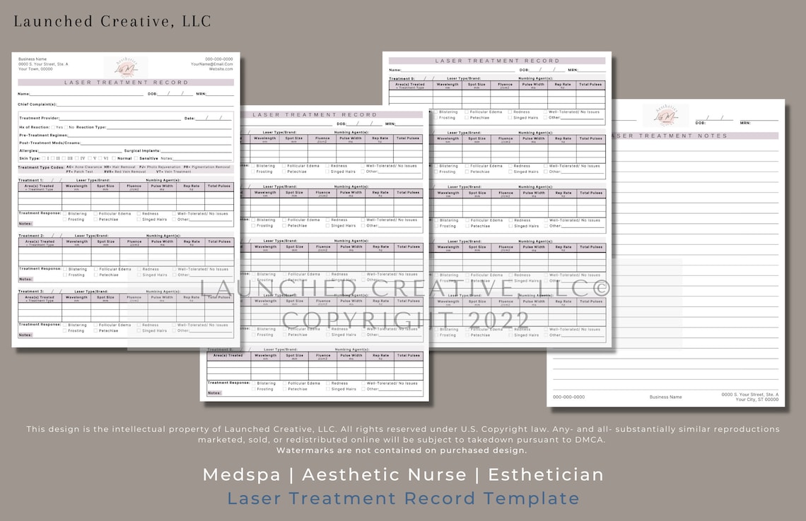 Laser Treatment Record Form Template Laser Hair Vein Acne - Etsy