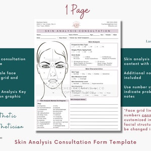 Skin Analysis Consultation Form Template | Esthetician Aesthetic Nurse ...