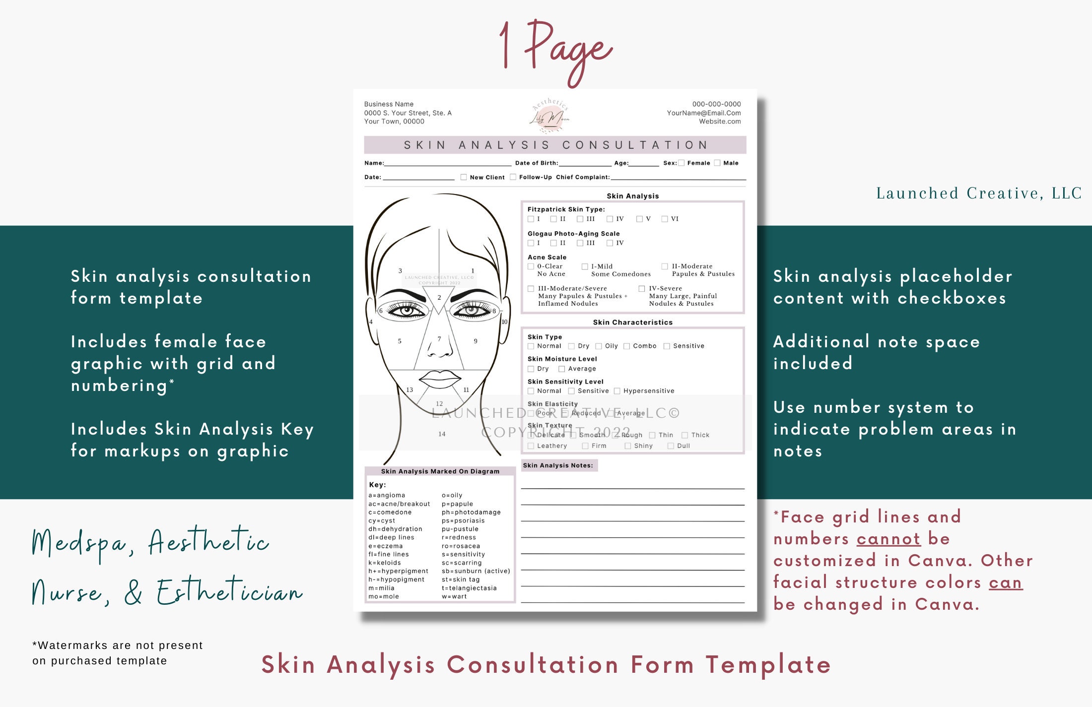 Skin Analysis Consultation Form Template Esthetician - Etsy Australia