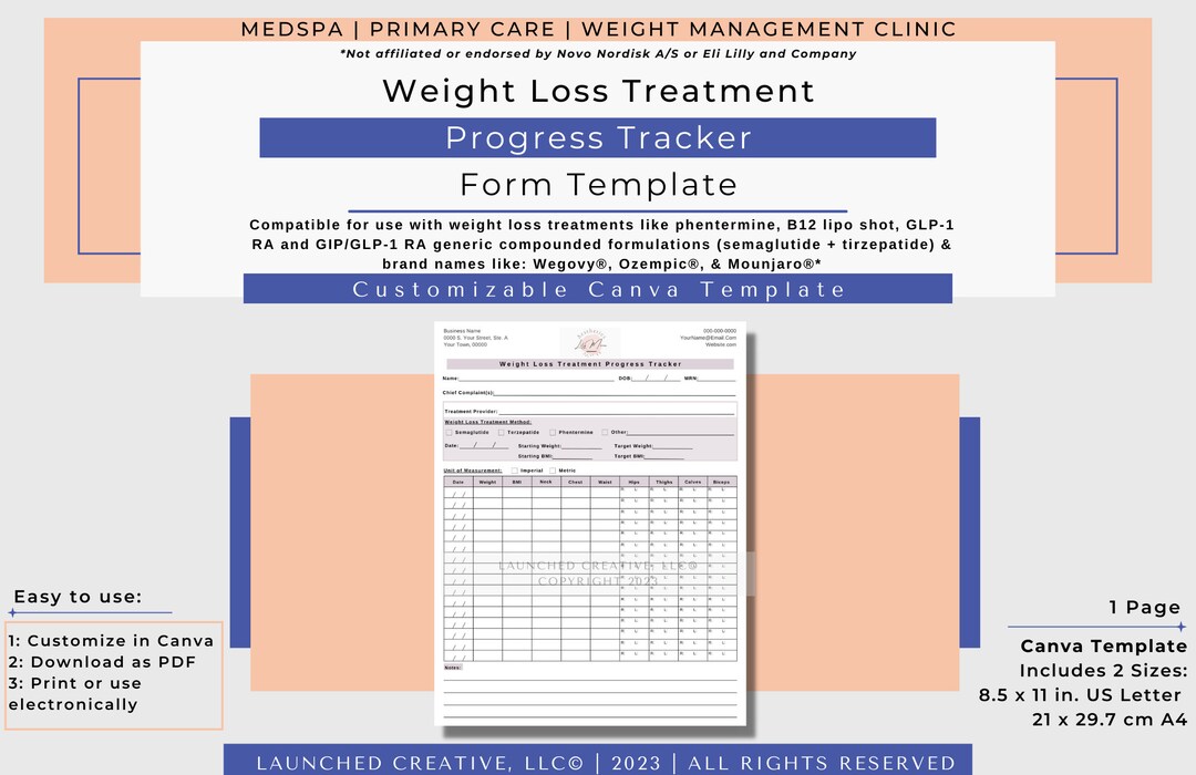 Weight Loss Treatment Progress Tracker Template | Semaglutide ...