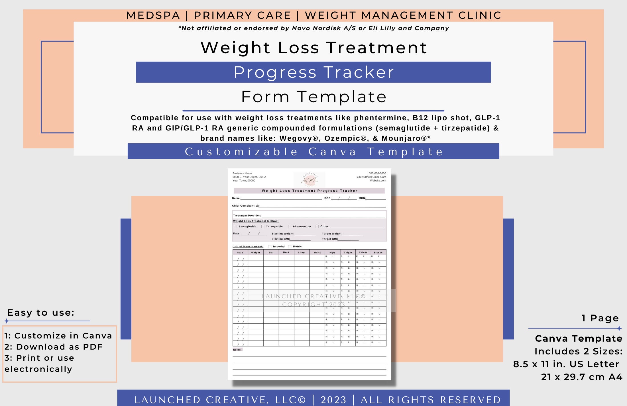 Weight Loss Treatment Progress Tracker Template Semaglutide Tirzepatide ...