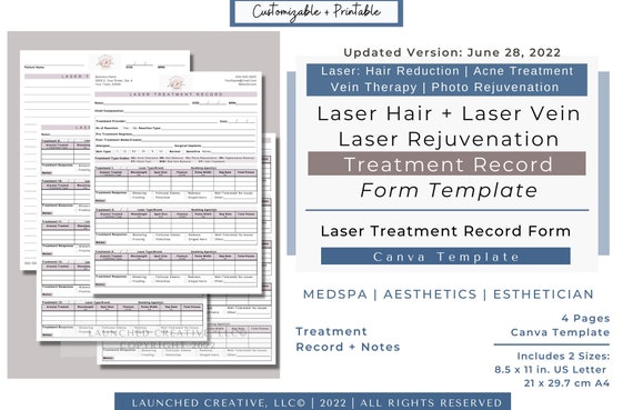 Laser Treatment Record Form Template Laser Hair Vein Acne - Etsy