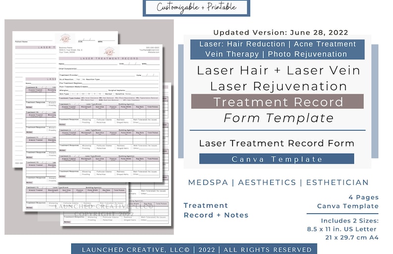 Laser Treatment Record Form Template | Laser Hair Vein Acne Treatment ...