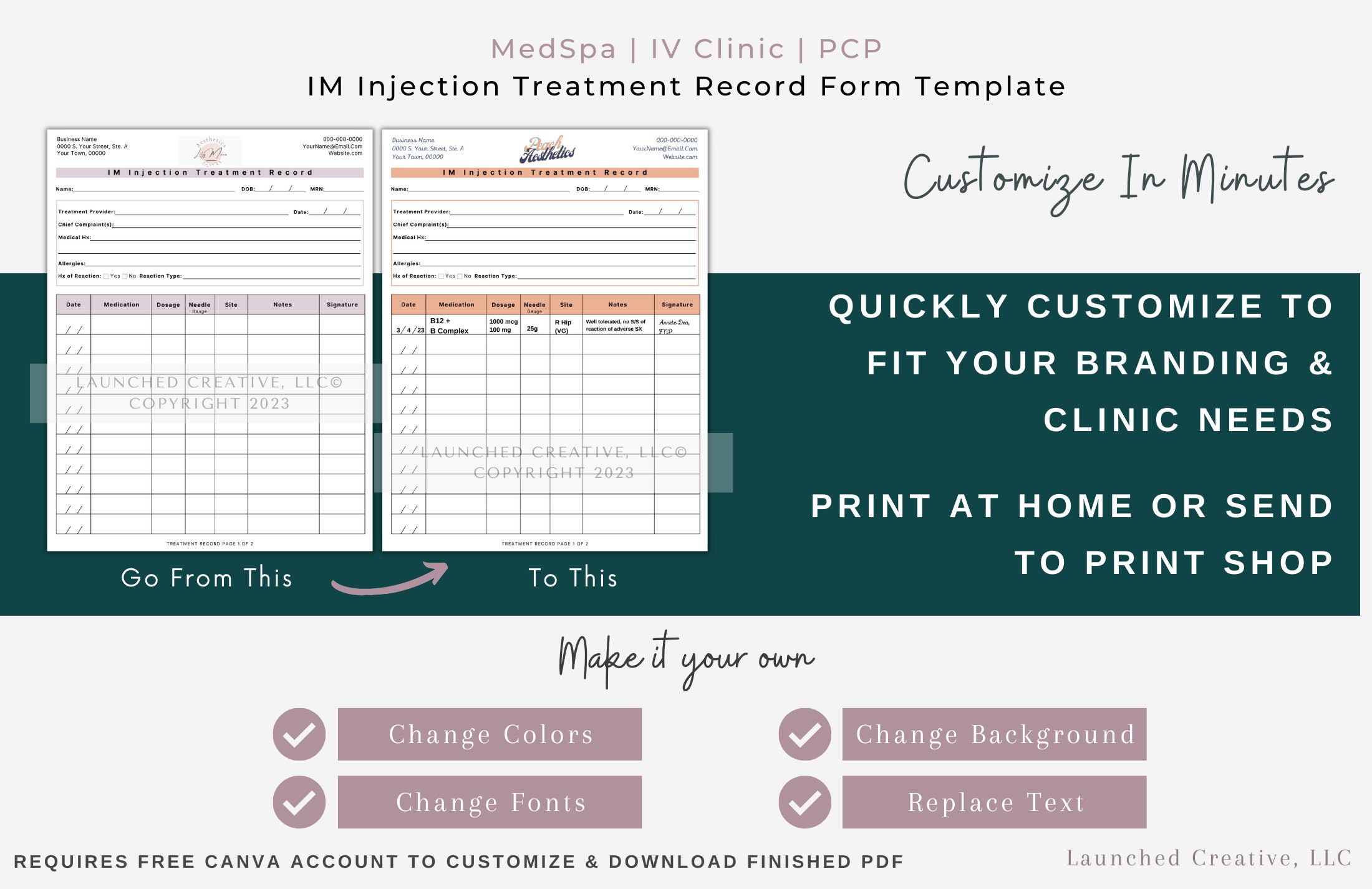 IM Injection Treatment Record Form Template | Intramuscular Injection ...