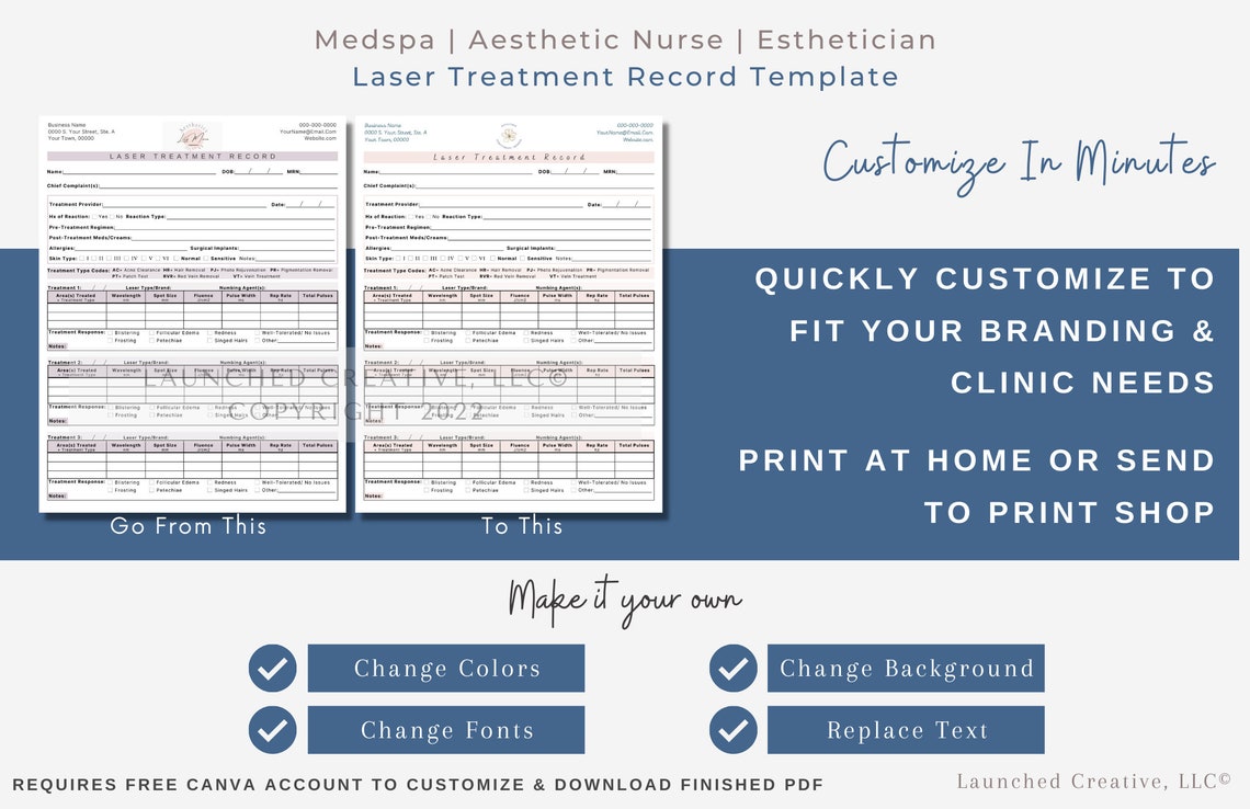 Laser Treatment Record Form Template Laser Hair Vein Acne - Etsy