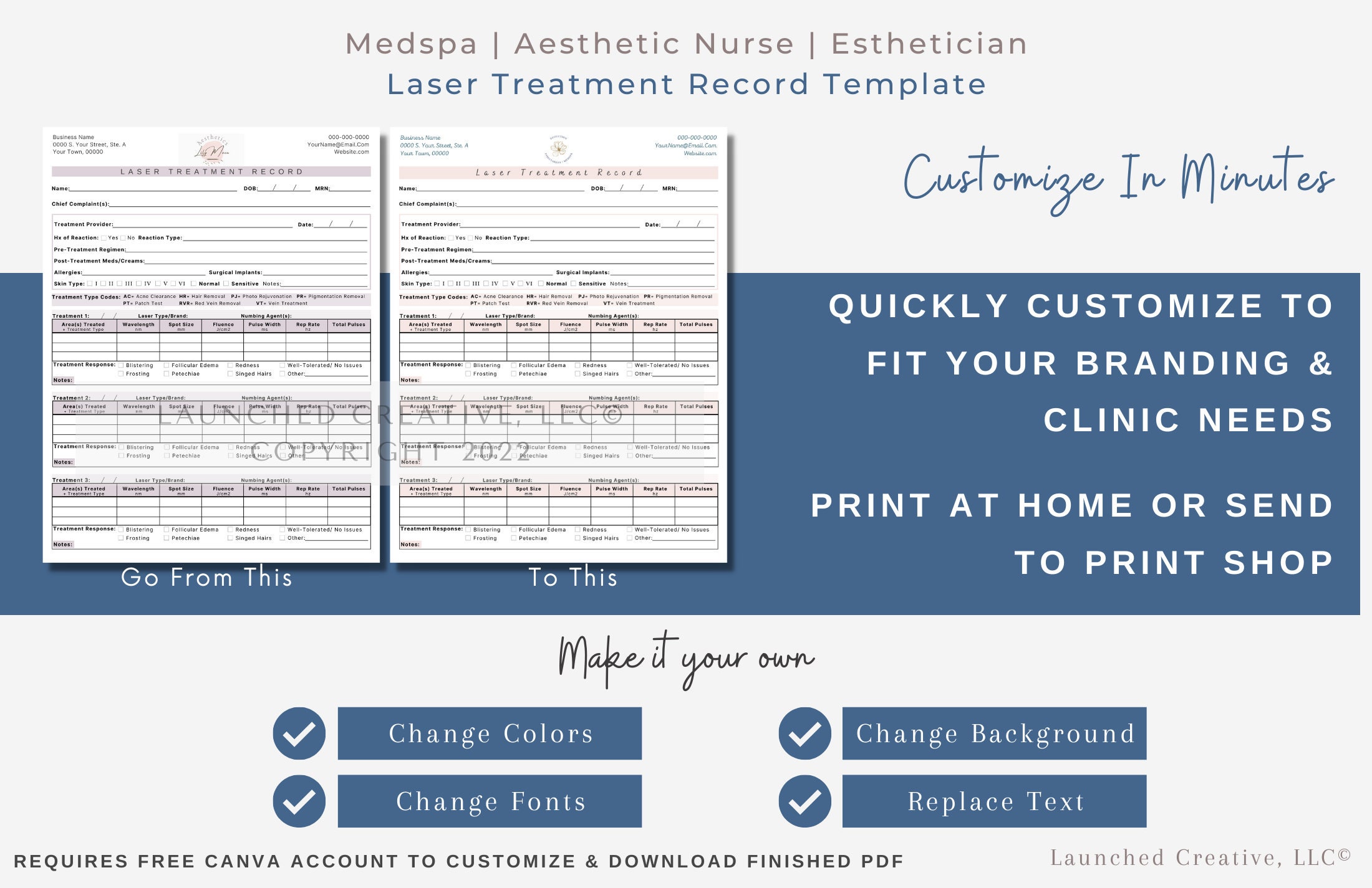 Laser Treatment Record Form Template Laser Hair Vein Acne - Etsy