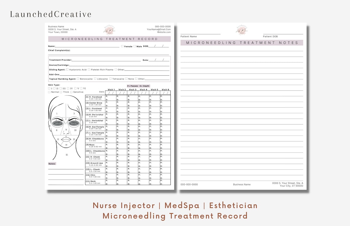 Microneedling Treatment Record Form Template PRP Microneedle - Etsy