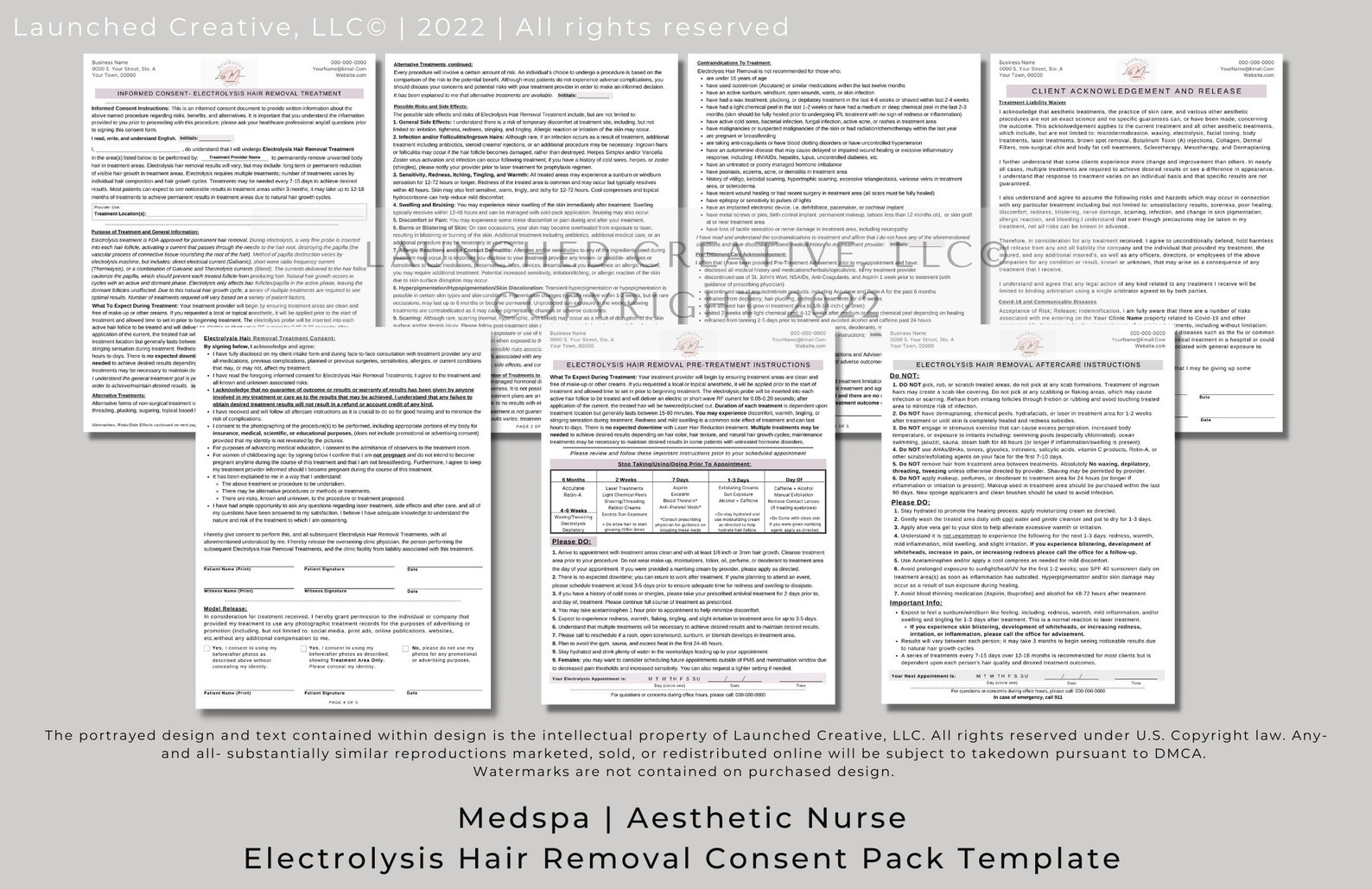 Electrolysis Hair Removal Consent Form Electrolysis Consent Aftercare Esthetician Medspa ...