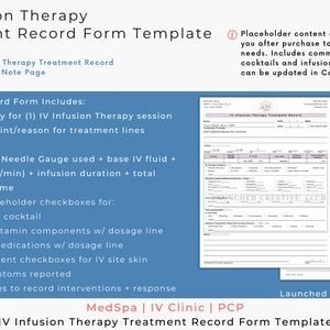 IV Infusion Therapy Treatment Record Form Template | IV Therapy Record ...