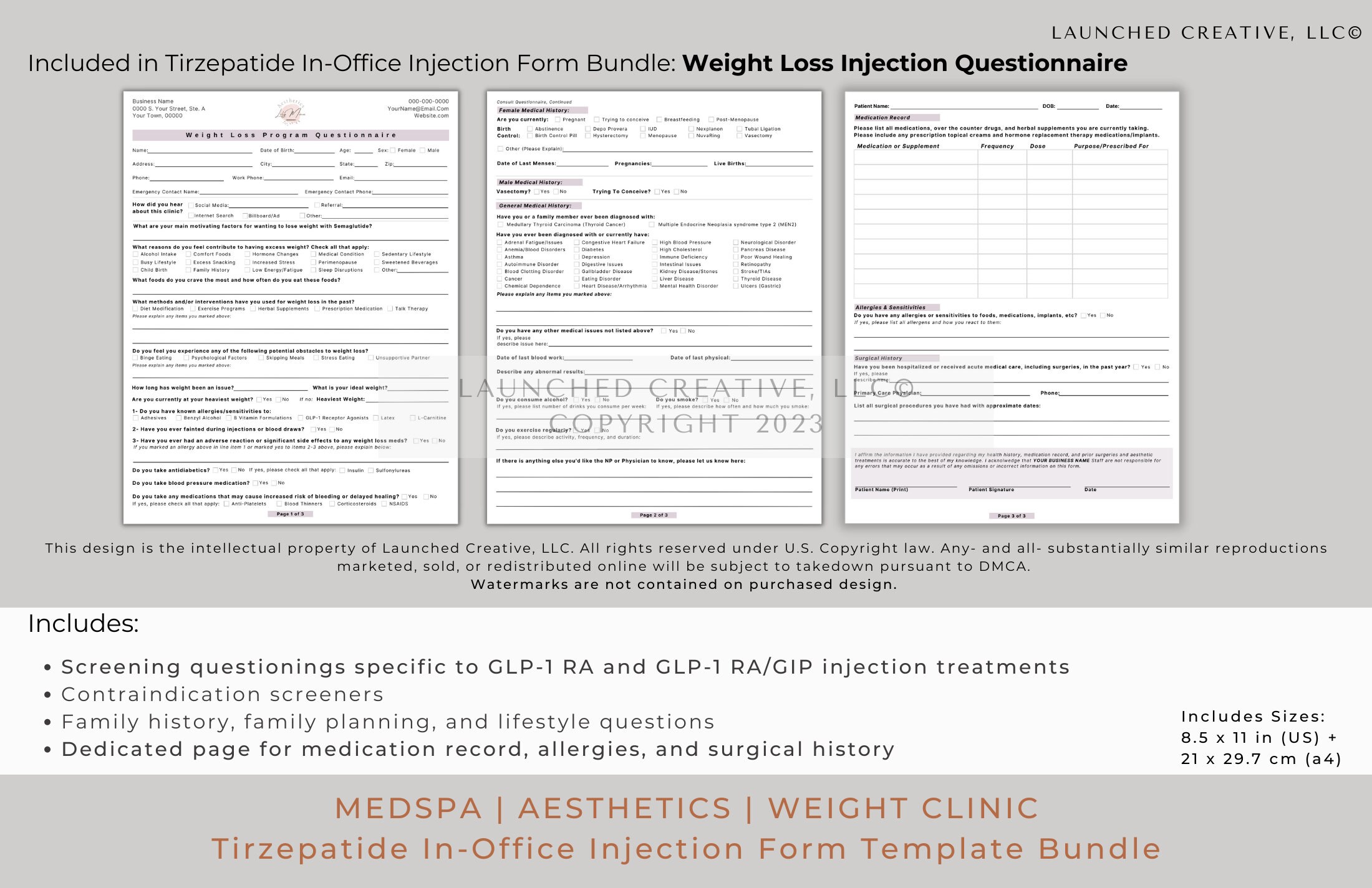 Tirzepatide Weight Loss Injection Form Bundle | Tirzepatide In-office ...