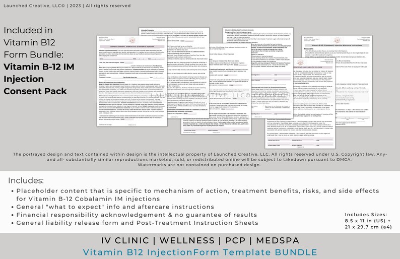 Vitamin B12 IM Injection Template BUNDLE | B12 Consent B12 Consult IM ...