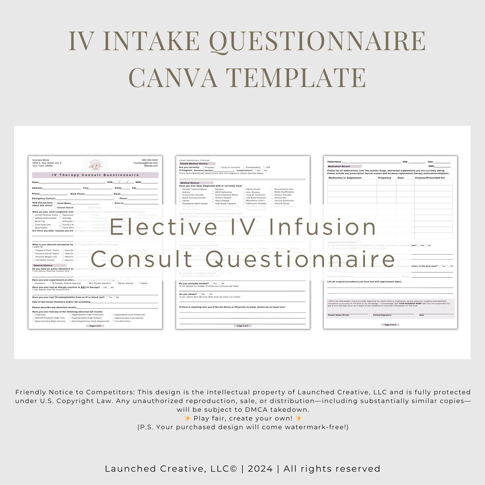 IV Infusion Intake Consult Questionnaire Form Template | IV Fluid ...
