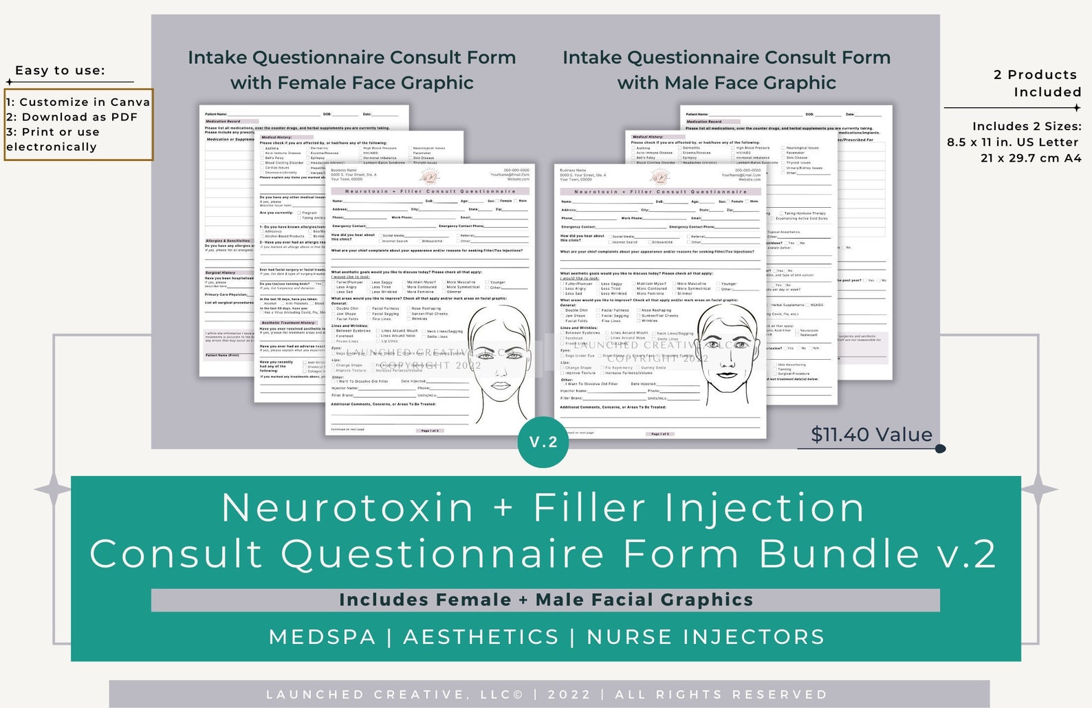 Neurotoxin Filler Consult Questionnaire Bundle | Filler Botox ...